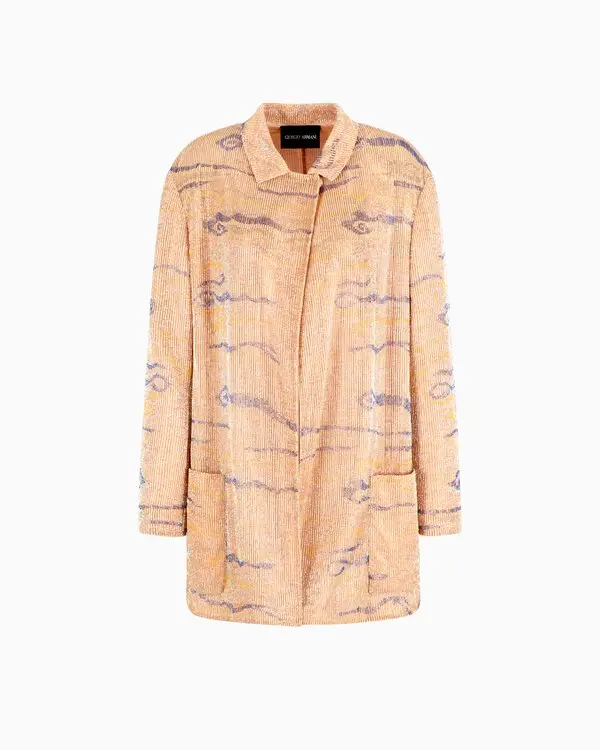 Giorgio Armani Long Jacket In Embroidered Silk And Viscose - Patterned
