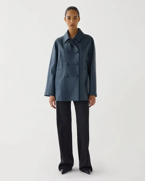 Veronica De Piante Nappa Leather Teddy Pea Coat