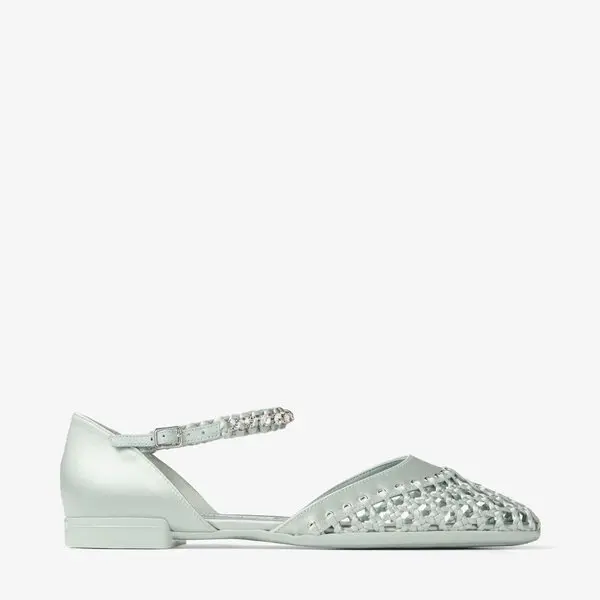 JIMMY CHOO Dila Light Verde Ballerina Flats With Crystal Embellishment - Light Verde/crystal