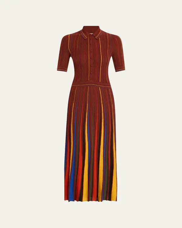 Gabriela Hearst Calypso Pinstripe Merino Wool Dress - Burnt Sienna