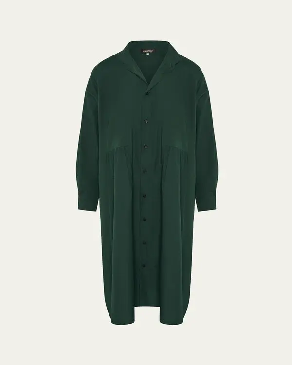 Eskandar Double Stand Collar Midi Shirtdress With Pleated Layer
