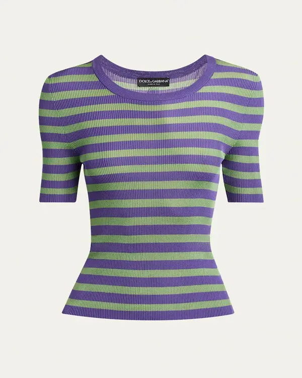 Dolce & Gabbana Striped Rib Short-sleeve Top - Open Misce