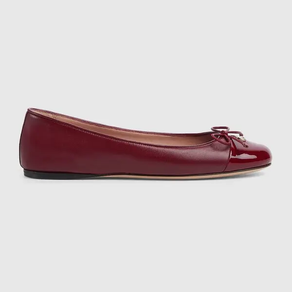 Gucci Leather Ballet Flat With Double G - Bordeaux