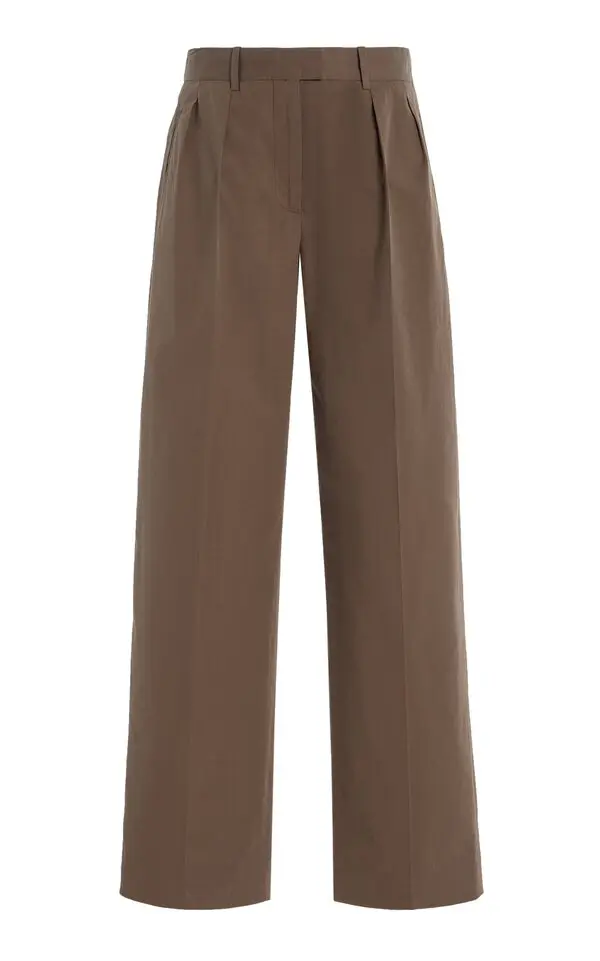 THE ROW Alfidis Pleated Cotton Straight-leg Pants - Neutral