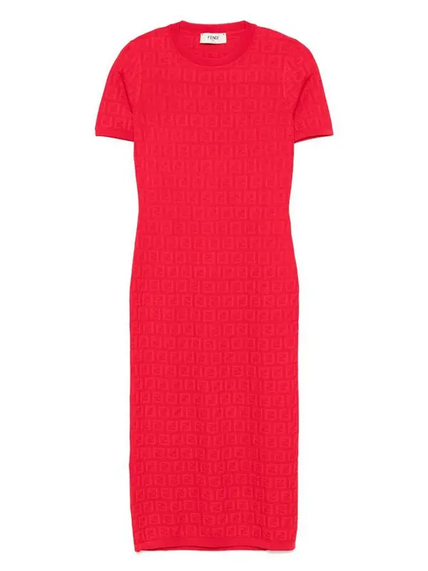 Fendi Ff Cotton-blend Midi Dress - Red