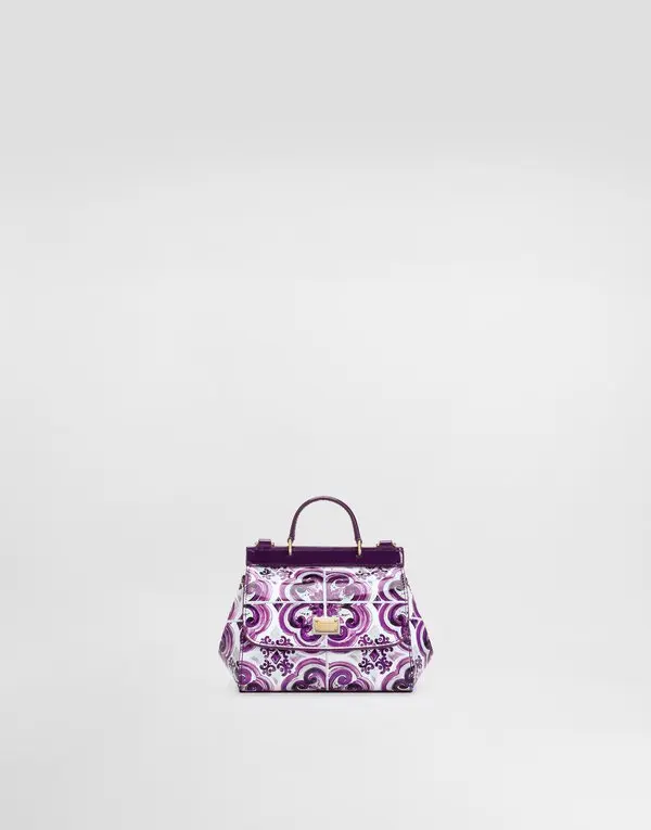 Dolce & Gabbana Sicily Handbag In Polished Calfskin With Majolica Print
