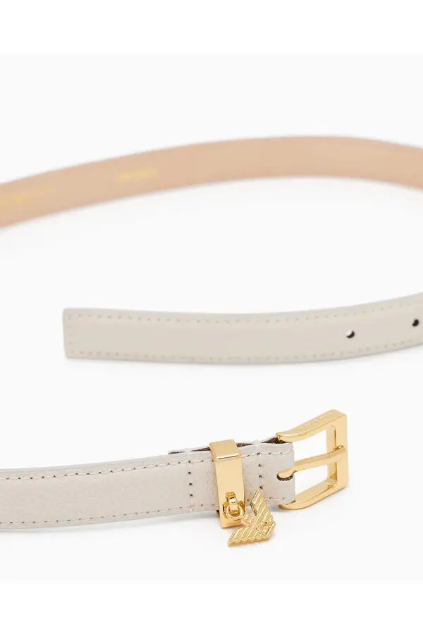 Emporio Armani Deer-print Belt With Logo Charm - Natural