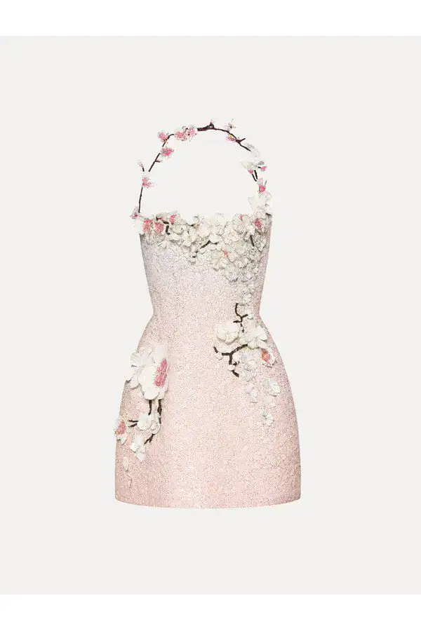 oscar de la renta floral embroidered tulle mini dress Oscar de la Renta Dahlia Floral-appliqu Mini Dress