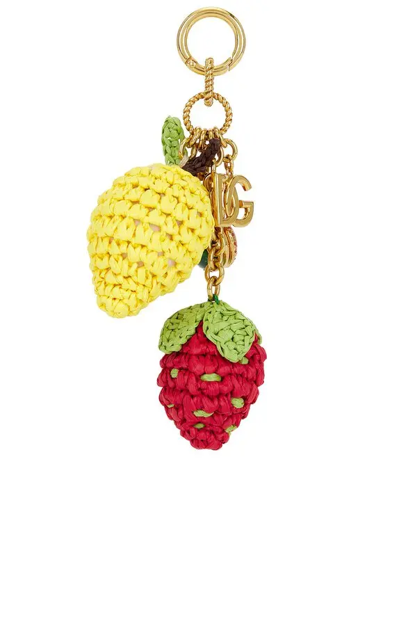 Dolce & Gabbana Key Ring With Raffia Knit Berries - Brass & Multicolor
