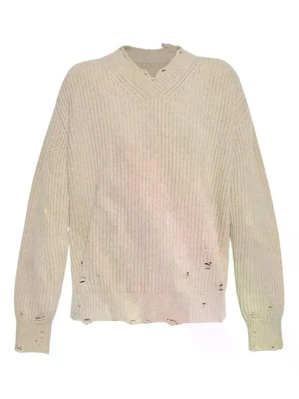 MAISON MARGIELA Distressed Ribbed Sweater - Neutrals