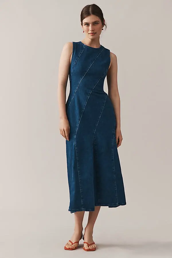 ALIGNE Raven Sleeveless Denim Midi Dress - Medium Denim