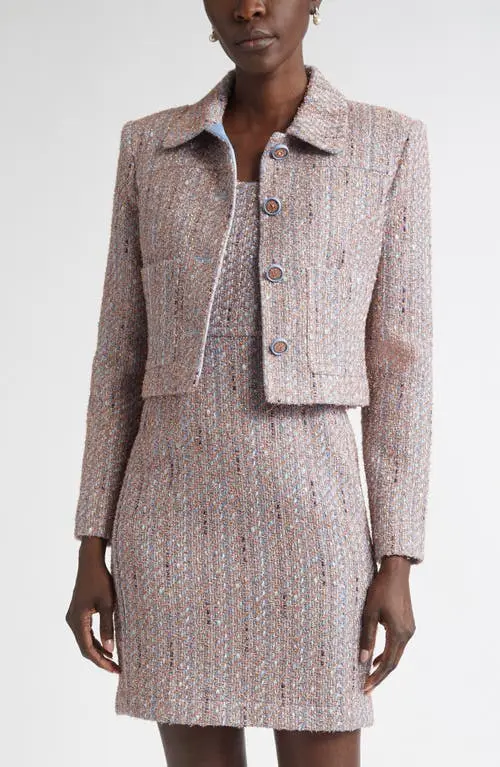 St. John Naomi Crop Tweed Jacket - Periwinkle/ Rose Lurex Multi