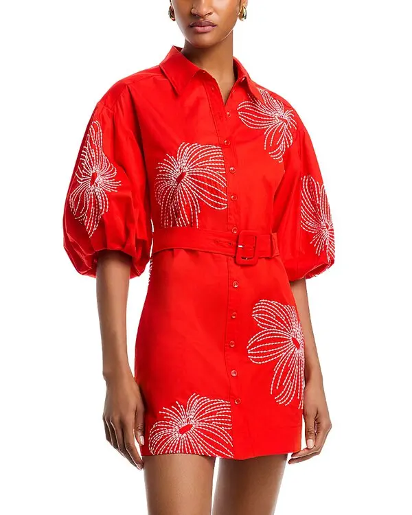 Cinq À Sept Sunburst Rhea Embroidered Dress - Cherry Tomato/white