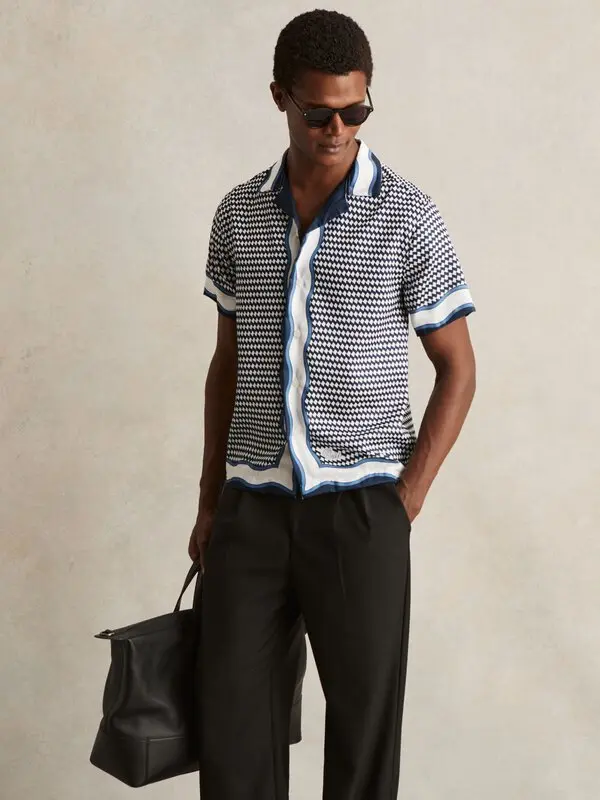 REISS Vanpelt Oe Vanpelt Geometric-print Cuban-collar Shirt