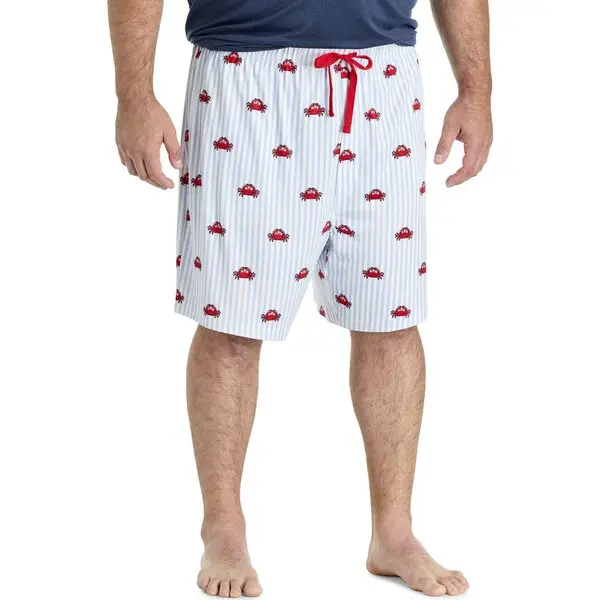 HARBOR BAY BY DXL Big & Tall Crab Print Lounge Shorts - Blue Stripe