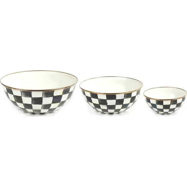 MACKENZIE-CHILDS Courtly Check Set Of 3 Mixing Bowls - Black/ White