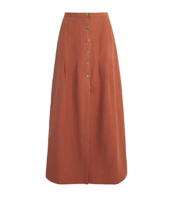 Le Kasha Linen Maxi Skirt With Button Details