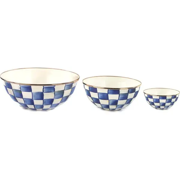 MACKENZIE-CHILDS Royal Check Set Of 3 Enameled Steel Bowls