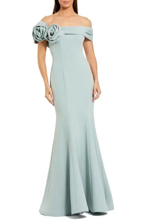 Mac Duggal Off-the-shoulder Crepe Mermaid Gown - Sage