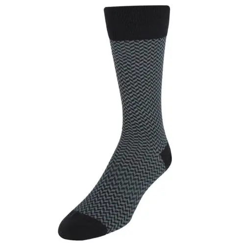 Trafalgar Holden Herringbone Mid-calf Pima Cotton Socks - Charcoal And Grey Herringbone