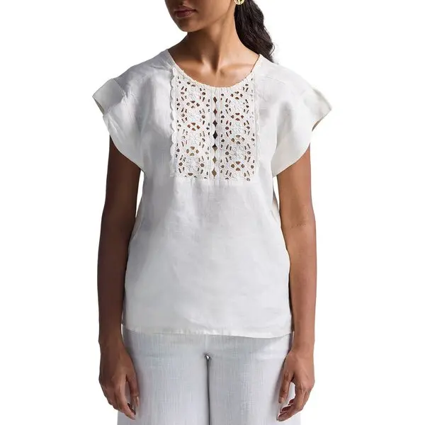REISTOR Boxy Hemp Top With Lace - Shell Off-white