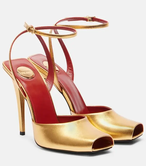 Saint Laurent La Scandale 110 Metallic Leather Sandals - Gold