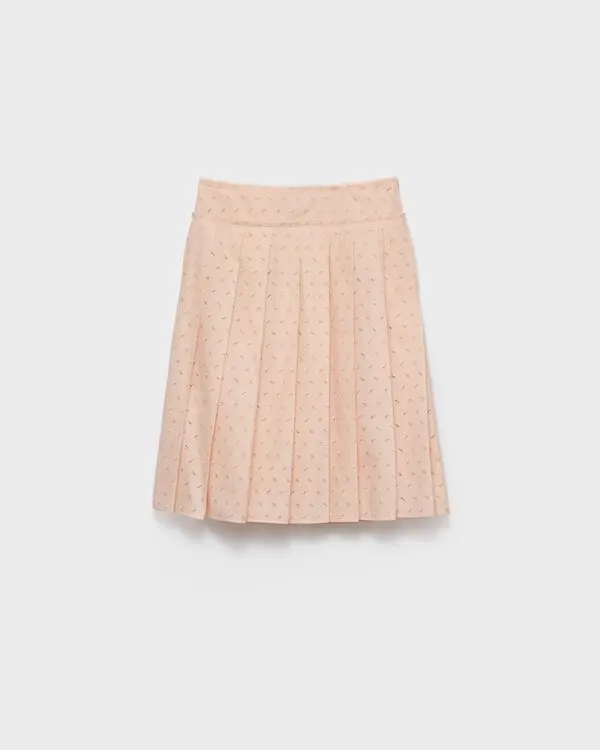 Prada Pleated Eyelet Lace Skirt - Peach