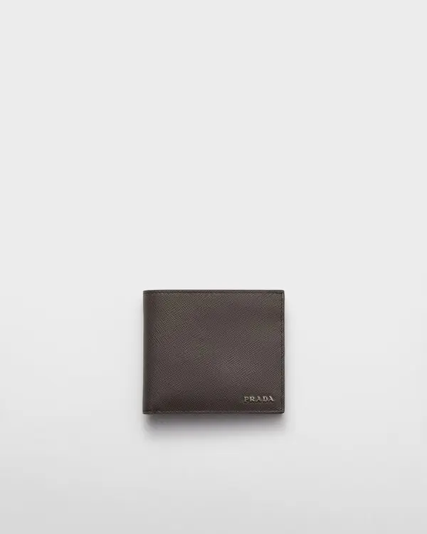 Prada Saffiano Leather Wallet - Smoky Gray/emerald