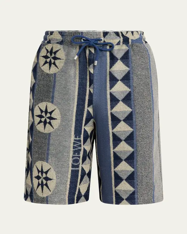 Loewe Cotton Terry Compass Print Shorts - Blue/multicolor