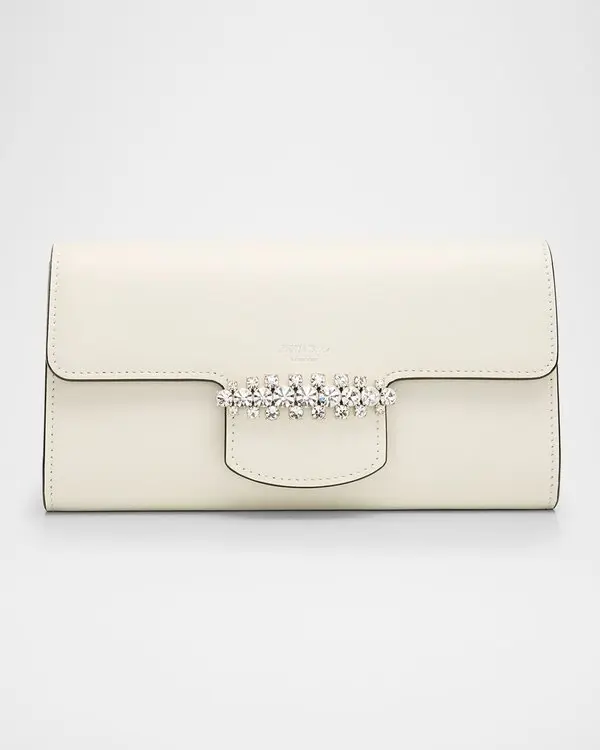 JIMMY CHOO Bing Crystal-embellished Wallet With Chain - Latte/silver