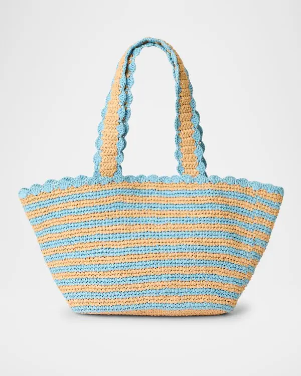 BTB LOS ANGELES Odesa Striped Straw Tote Bag - Blue/natural