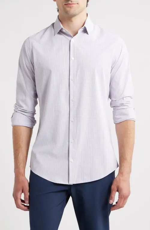 Mizzen+main Leeward Trim Fit Microcheck No Tuck Performance Button-up Shirt - Blue/ Red Clay Aaron Plaid