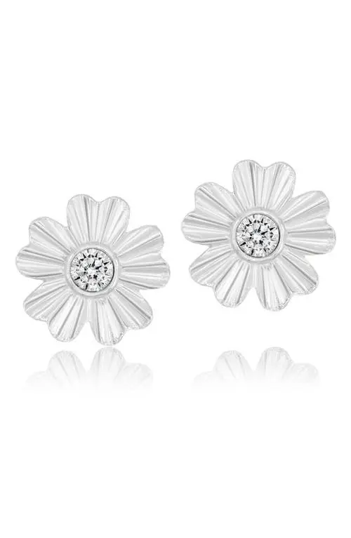SHYMI Fluted Flower Cubic Zirconia Stud Earrings - Silver