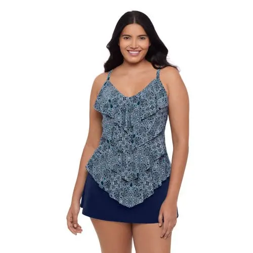 TRIMSHAPER Lena 4 Tier Ruffle Tankini Swim Top - Tonga Tiles