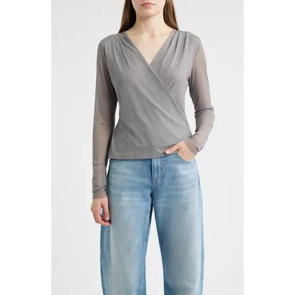 Hugo Boss Edriba Faux Wrap Top - Granite Mesh