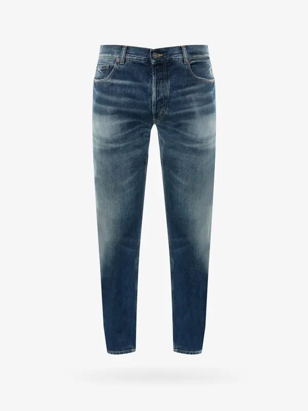 Saint Laurent Cotton Straight Leg Jeans With Logo Patch