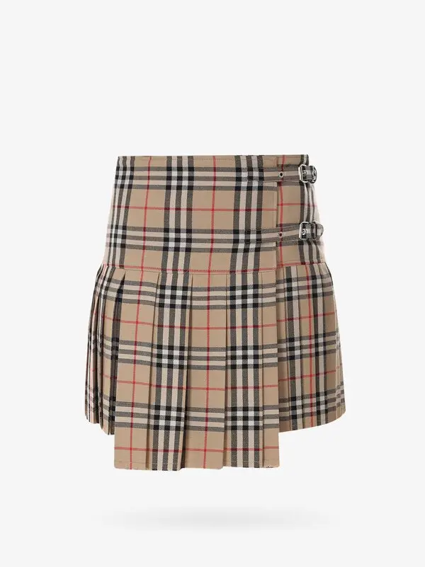 Burberry Wool Skirt With Check Print - Beige