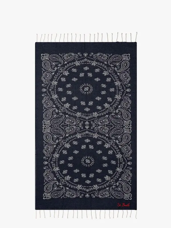MC2 SAINT BARTH Foutas J N Cotton Beach Towel With Logo Embroidery - Blue