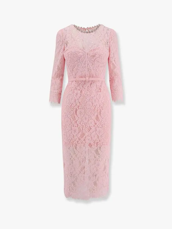 Self-Portrait Lace Dress With Belt - Rose | Editorialist