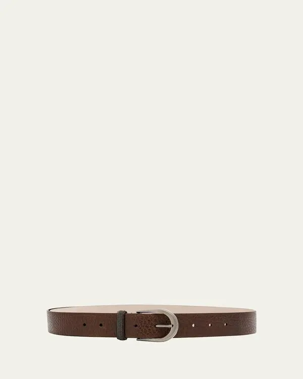 Brunello Cucinelli Calf Leather Belt With Brass Buckle - Brown