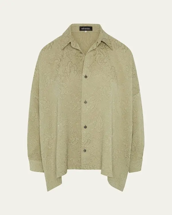 Eskandar Damask Cloque Shirt With Longer Back