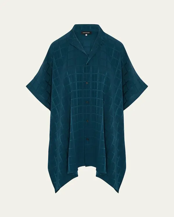 Eskandar Satin Box Check Jacquard Kaftan Shirt