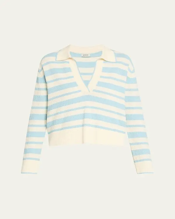 Simkhai Miller Long-sleeve Polo Sweater - Azure Sky Stripe
