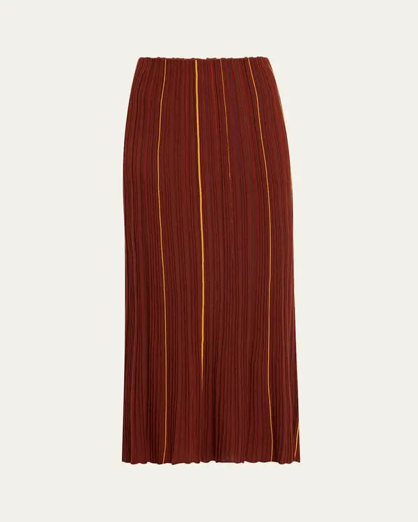 Gabriela Hearst Celeano Stripe Pleated Knit Midi Skirt - Burnt Sienna