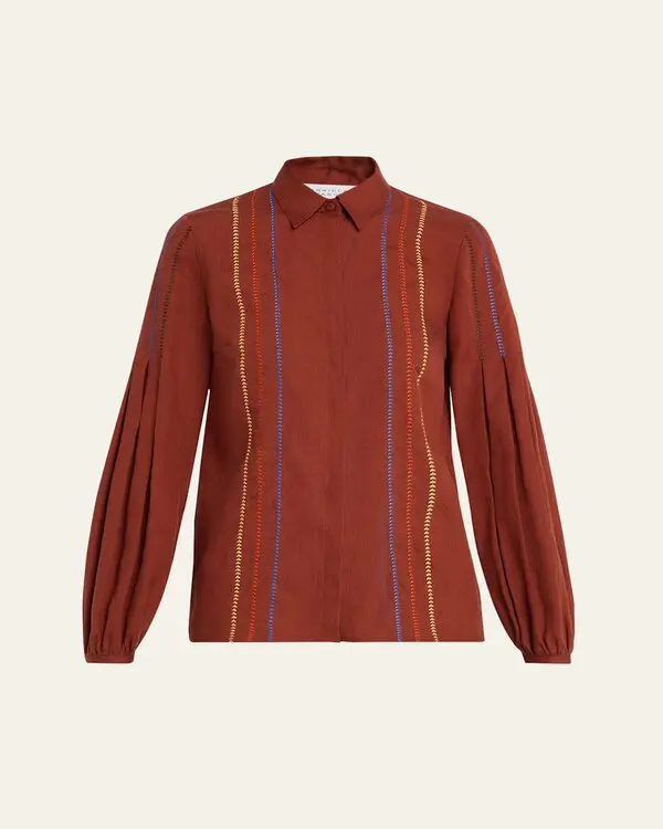 Gabriela Hearst Inga Embroidered Linen Blouse - Burnt Sienna