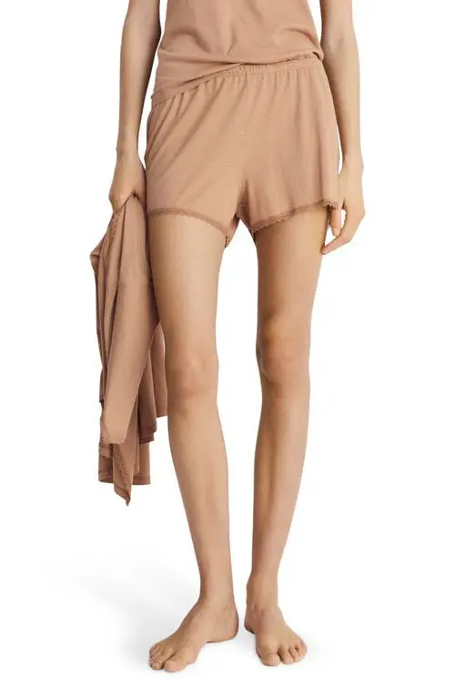 Mango Lace Trim Cotton & Modal Pajama Shorts - Medium Brown