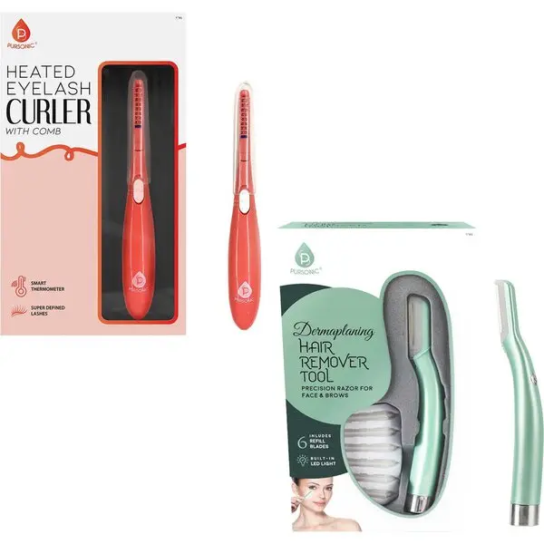PURSONIC Beauty Duo Bundleheated Eyelash Curler With Comb + Precision Dermaplaning Hair Remover Tool For Flawless Lashes And Smooth Skin - Multicolor