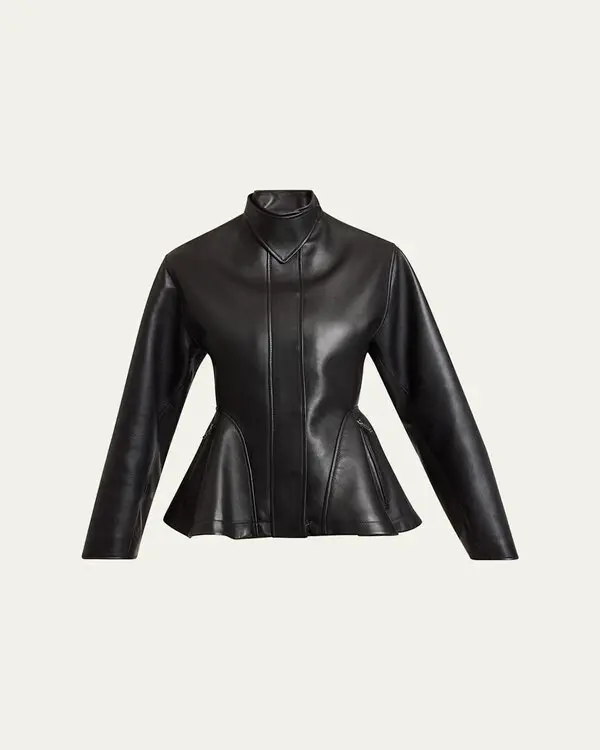 Alaïa High-neck Leather Peplum Jacket - Noir Alaia