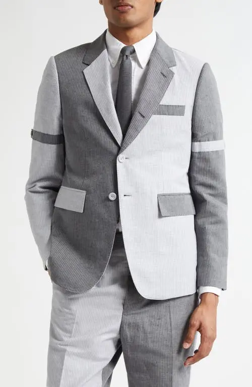 Thom Browne Fit Stripe Patchwork Linen & Cotton Sport Coat With Armbands