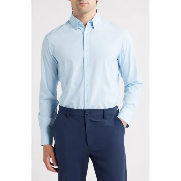 Mizzen+main Leeward Trim Fit Stretch Button-up Shirt - Light Blue Rounded Diamond
